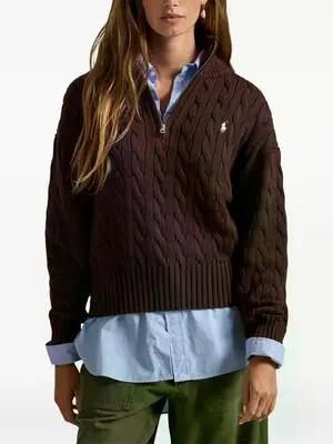 Polo Ralph Lauren Cable-knit Quarter-zip Sweater - Brown