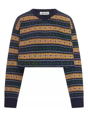 Miu Miu Jacquard-knit Cropped V-neck Sweater
