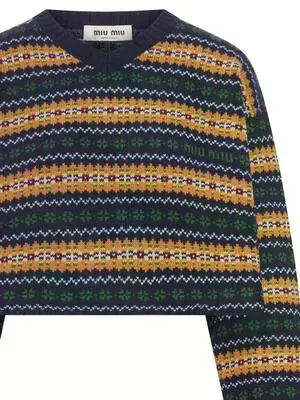 Miu Miu Jacquard-knit Cropped V-neck Sweater