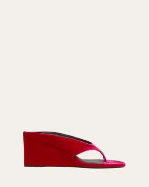 Alaïa 75mm Velvet Wedge Thong Sandals - Fuchsia