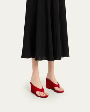 Alaïa 75mm Velvet Wedge Thong Sandals