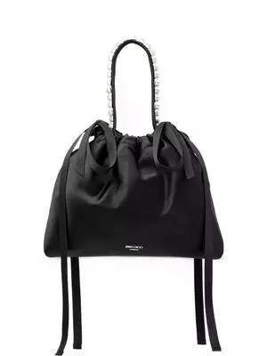 JIMMY CHOO Drawstring Mini Top Handle Bag With Crystal Embellished Handle - Black