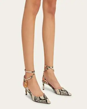 TOM FORD 55mm Angelina Python-printed Leather Ankle-wrap Pumps