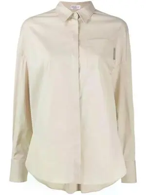 Brunello Cucinelli Embellished Tab Long Sleeve Shirt