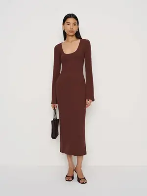REFORMATION Rosalyn Knit Midi Dress - Mahogany