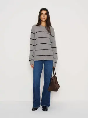 REFORMATION Mateo Cashmere Crew Sweater - Granite Navy Stripe