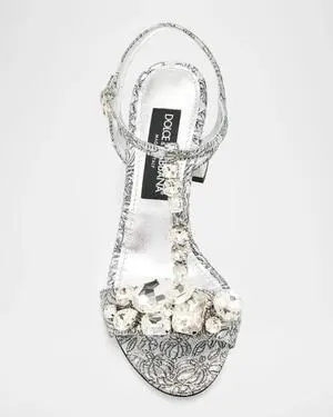 Dolce & Gabbana 60mm Crystal Brocade Block-heel Sandals - Silver/cry