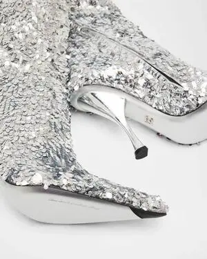 Dolce & Gabbana 105mm Paillette Knee-high Boots - Argento