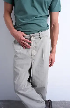 Topman Herringbone Pleated Barrel Trousers