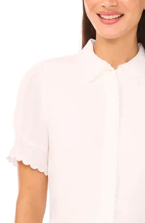CECE DUPRAZ Scallop Trim Short Sleeve Top - New Ivory