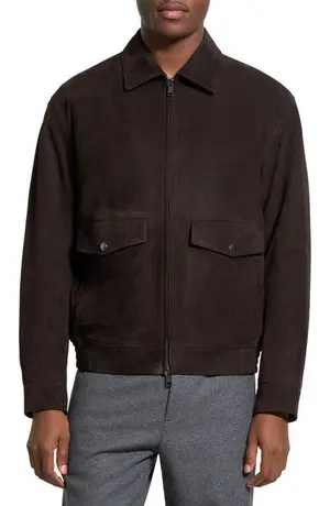 Theory Reece Leather Aviator Jacket - Brownwood