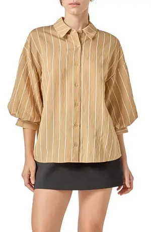English Factory Striped Balloon Sleeve Shirt - Tan/white