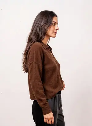 Central Park West Robbie V-neck Polo - Chocolate