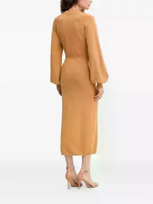 SILVIAN HEACH Ribbed Balloon-sleeve Midi Dress - Neutrals
