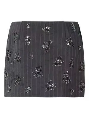 Simkhai Pinstripe Embellished Mini Skirt - Grey