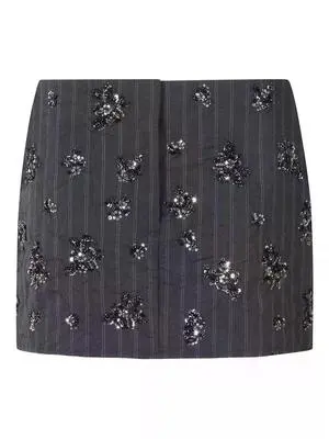 Simkhai Pinstripe Embellished Mini Skirt - Grey