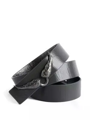 Zadig&Voltaire Rock Reversible Leather Belt With Signature Wing Buckle - Grey