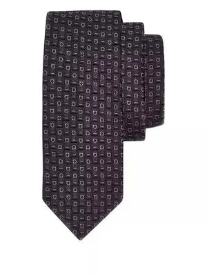 FERRAGAMO Monogram Silk Neck Tie - Black