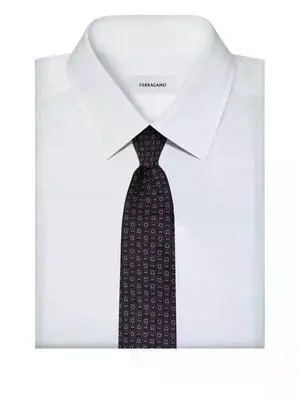 FERRAGAMO Silk Jacquard Gancini Monogram Tie - Black