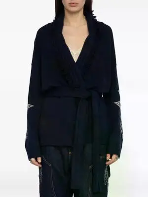 Zadig&Voltaire Alpa Coat With Intarsia Star Motif And Fringed Trim
