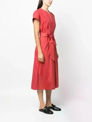 Brunello Cucinelli Cap-sleeve Belted Cotton Dress - Red