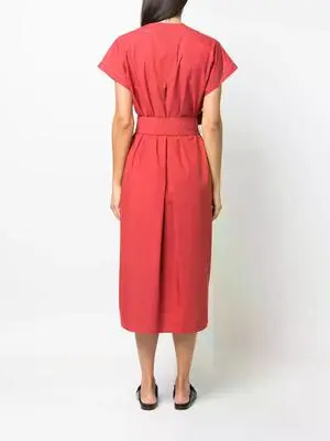 Brunello Cucinelli Cap-sleeve Belted Cotton Dress - Red