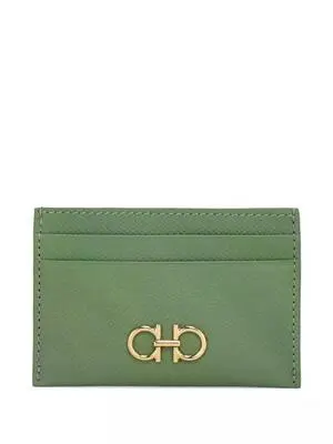 FERRAGAMO Gancini Hammered Leather Card Holder - Green