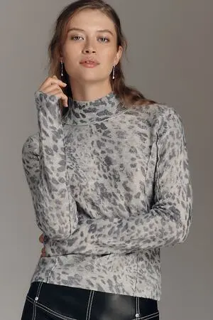 PILCRO Mock Neck Cashmere Sweater - Grey Pattern