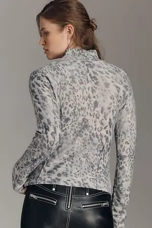 PILCRO Mock Neck Cashmere Sweater - Grey Pattern