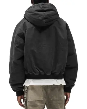 REPRESENT Hooded Oversized Bomber Jacket - Washed Black