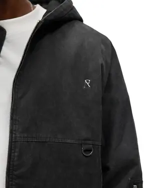 REPRESENT Hooded Oversized Bomber Jacket - Washed Black