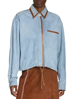 Marni Suede Drawcord Shirt - Sky