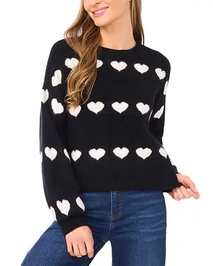CECE DUPRAZ Heart Jacquard Crewneck Sweater - Rich Black