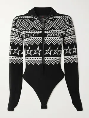 Perfect Moment Intarsia Merino Wool Zip-up Bodysuit