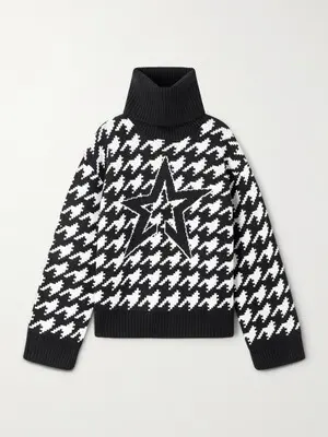 Perfect Moment Jacquard-knit Houndstooth Wool Turtleneck Sweater - Black