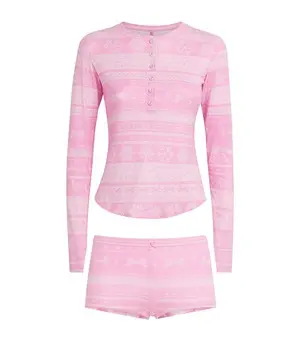 SKIMS Pointelle Henley Pyjama Set - Pink