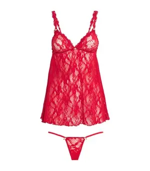 SKIMS Stretch Lace Cami And Thong Set - Red