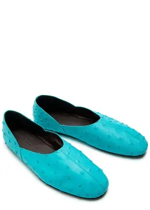 Khaite Jane Ostrich Leather Ballet Flats - Light Blue
