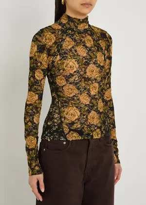 Free People Lyric Floral-print Lace Top - Black