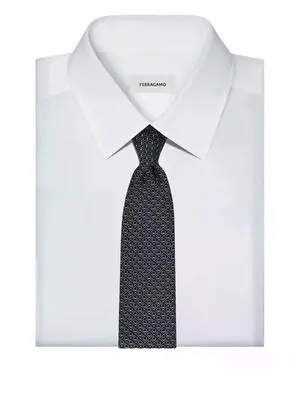 FERRAGAMO Gancini Jacquard Silk Tie - Blue