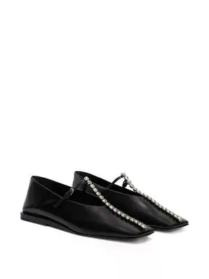 JIL SANDER Crystal-embellished Square-toe Ballet Flats - Black