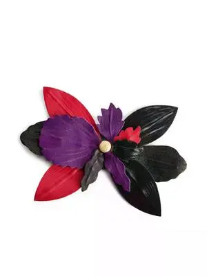 Emilio Pucci Leather Flower Brooch - Black