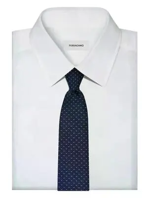 FERRAGAMO Gancini Pattern Jacquard Silk Neck Tie - Blue