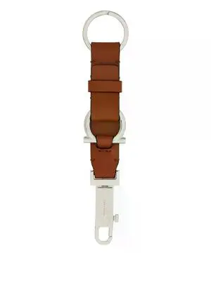 FERRAGAMO Leather Gancini Strap Keyring - Brown