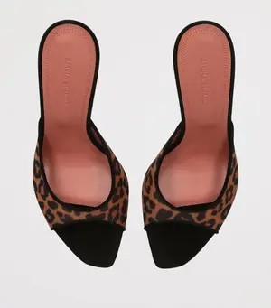 Amina Muaddi Mesh Leopard Print Alexa Mules 95 - Brown