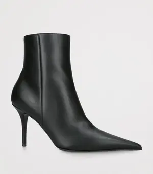 Amina Muaddi Leather Barbara Heeled Ankle Boots 90