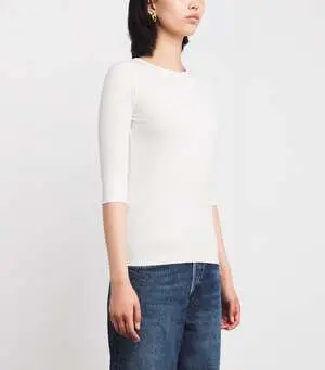 Vince Ribbed Elbow-sleeve T-shirt - White