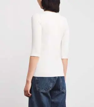 Vince Ribbed Elbow-sleeve T-shirt - White