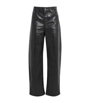 AGOLDE Leather Croc-embossed Arc Wide-leg Jeans - Black