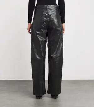AGOLDE Leather Croc-embossed Arc Wide-leg Jeans - Black